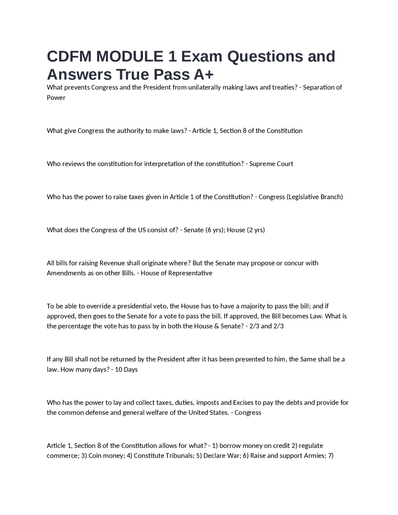 US Government and Budget Processes: Exam Questions and Answers | Exams ...