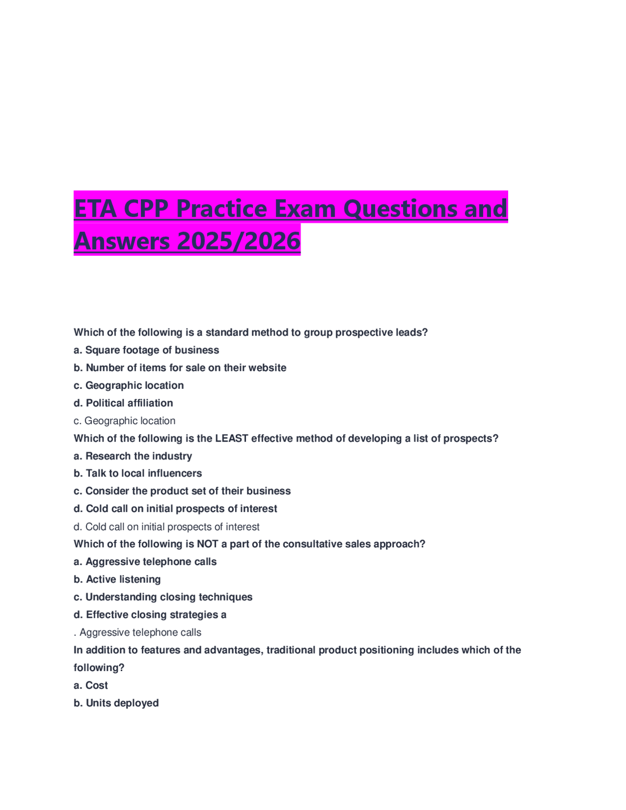 ETA CPP Practice Exam Questions and Answers 2025/2026 | Exams Business ...