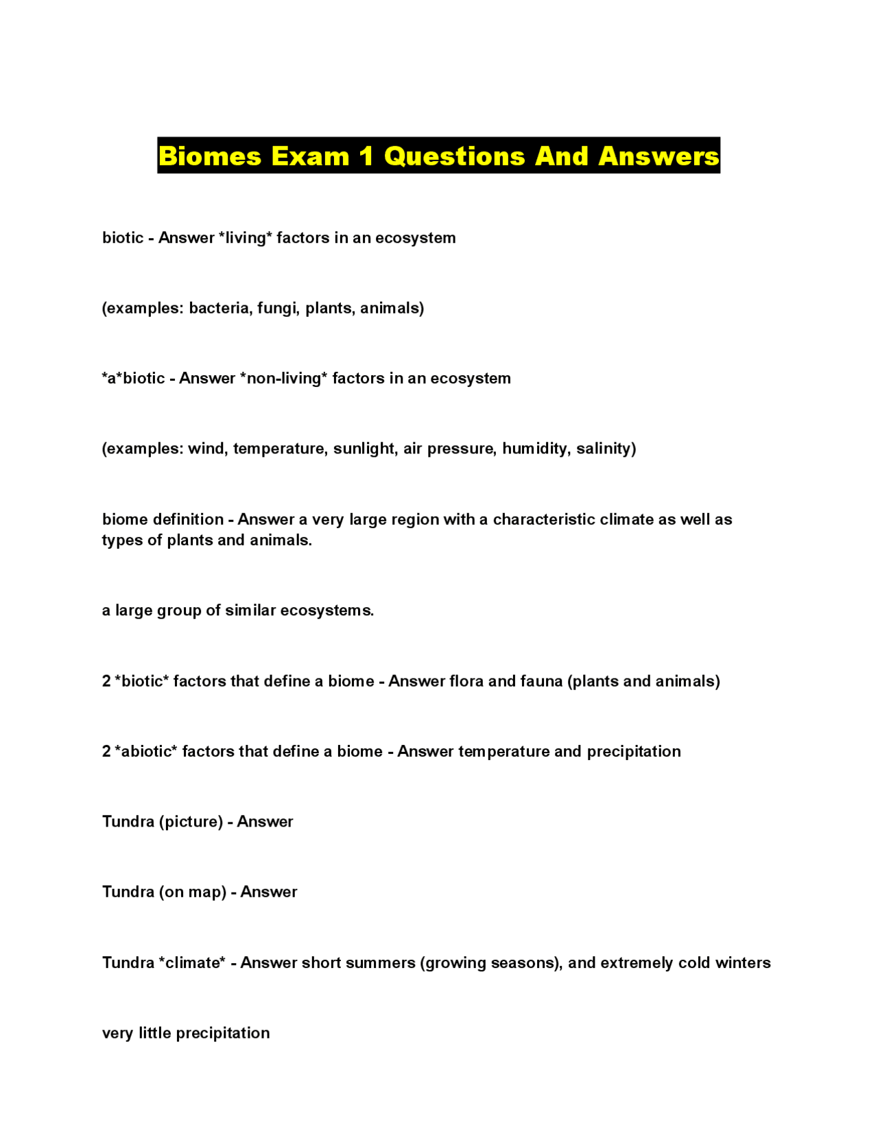 Biomes Exam 1 Questions and Answers: A Study Guide for Ecology | Exams ...