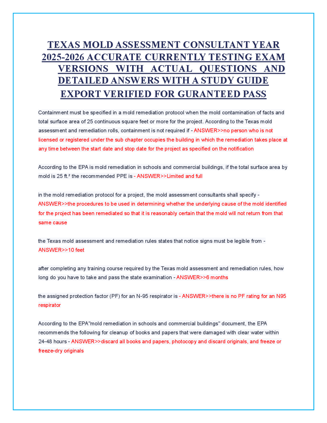 TEXAS MOLD ASSESSMENT CONSULTANT YEAR 2025-2026 ACCURATE CURRENTLY ...