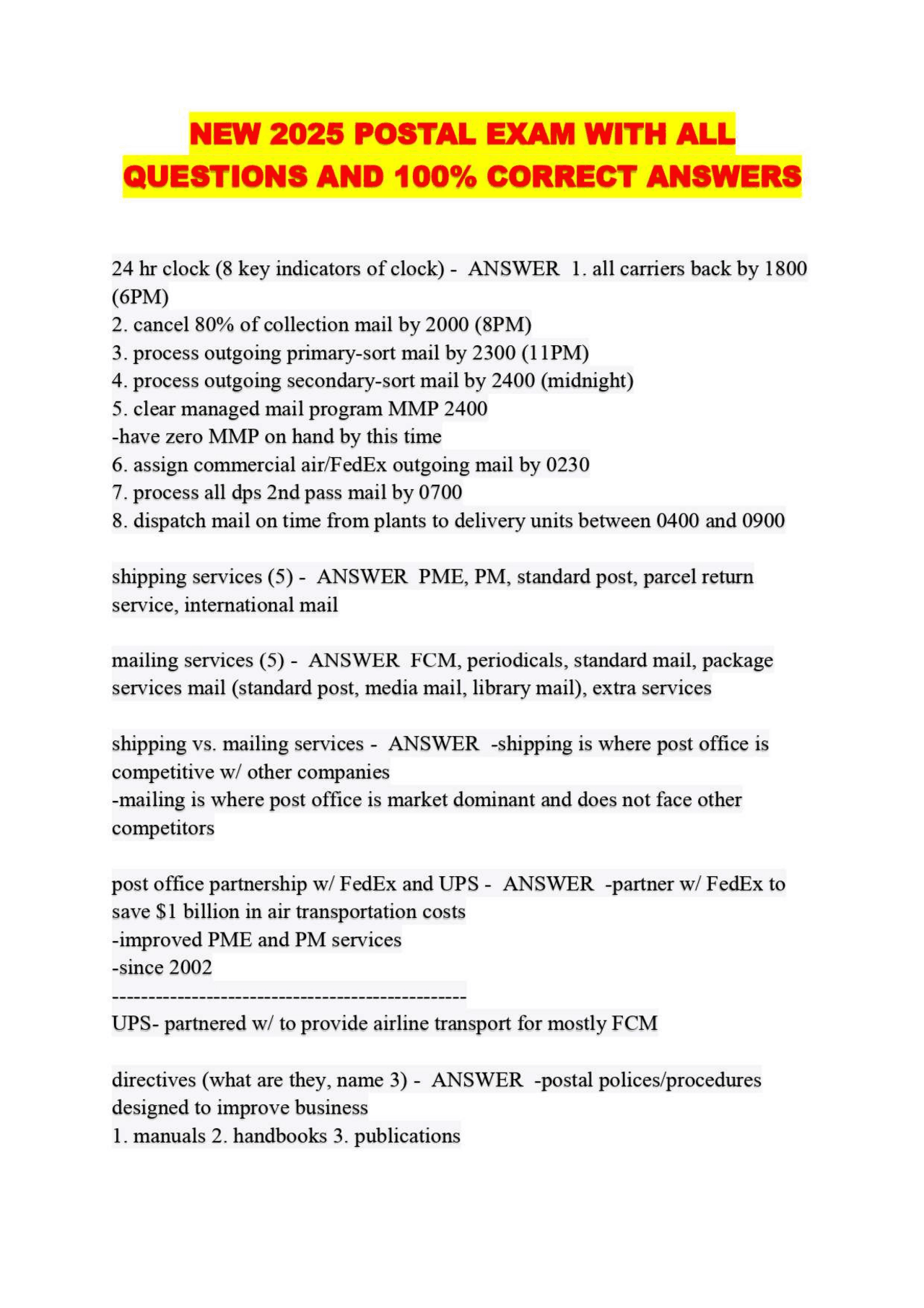 NEW 2025 POSTAL EXAM WITH ALL QUESTIONS AND 100% CORRECT ANSWERS ...