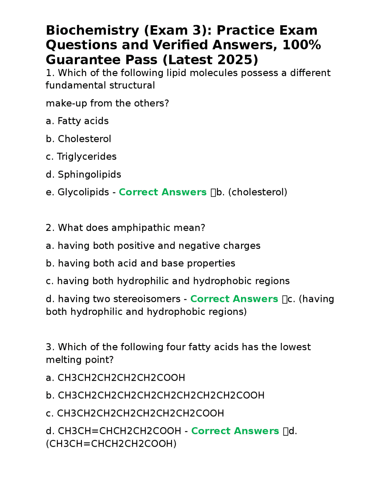 Biochemistry (Exam 3): Practice Exam Questions and Verified Answers ...