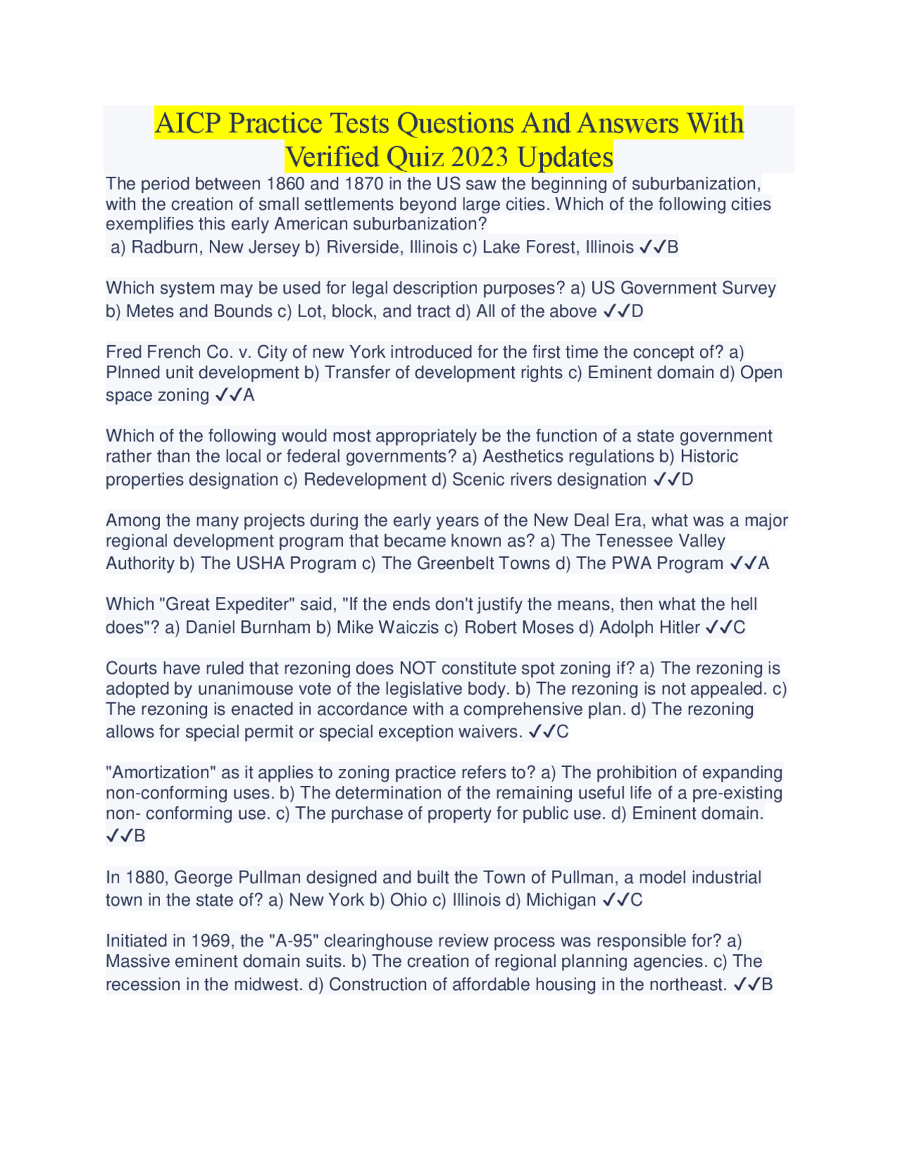 AICP Practice Tests: Questions and Answers with Verified Quiz 2023 ...
