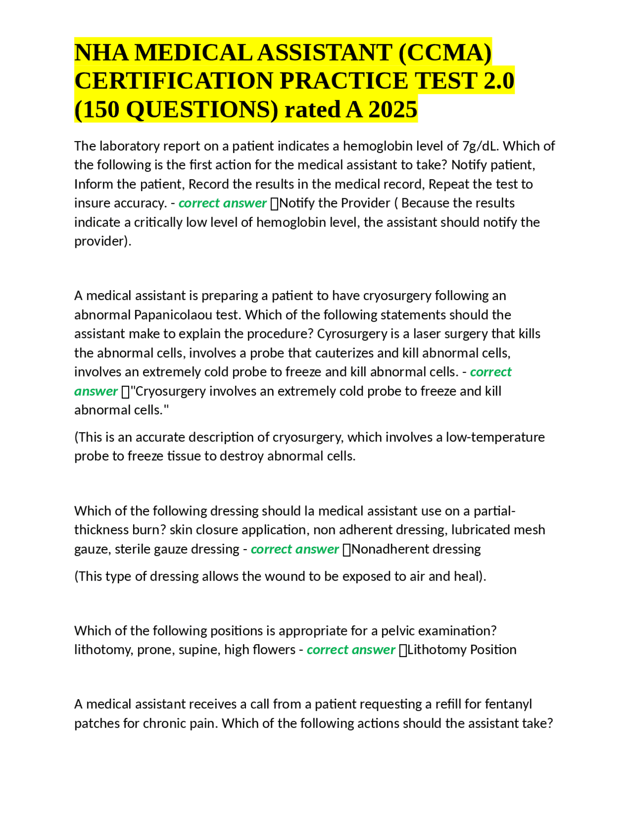 NHA Medical Assistant (CCMA) Certification Practice Test 2.0 | Exams ...