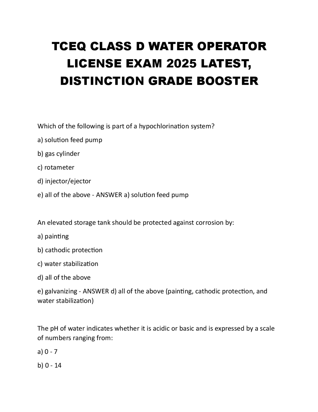 TCEQ Class D Water Operator License Exam 2025: Practice Questions and ...