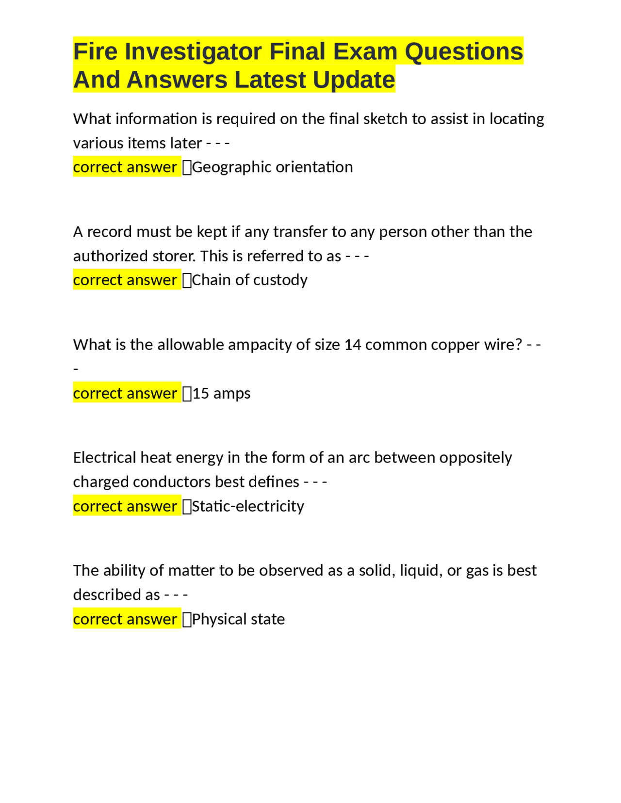 Fire Investigator Final Exam Questions And Answers Latest Update ...