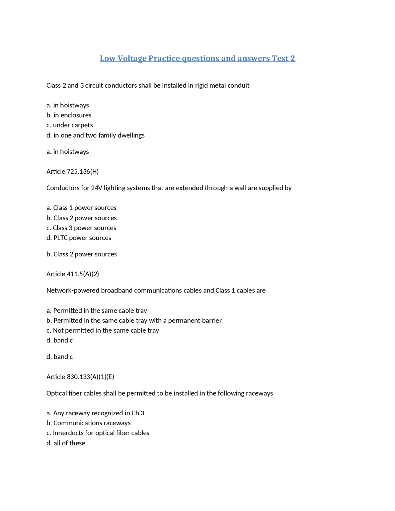 Low Voltage Practice Questions and Answers: Test 2 | Exams Advanced ...