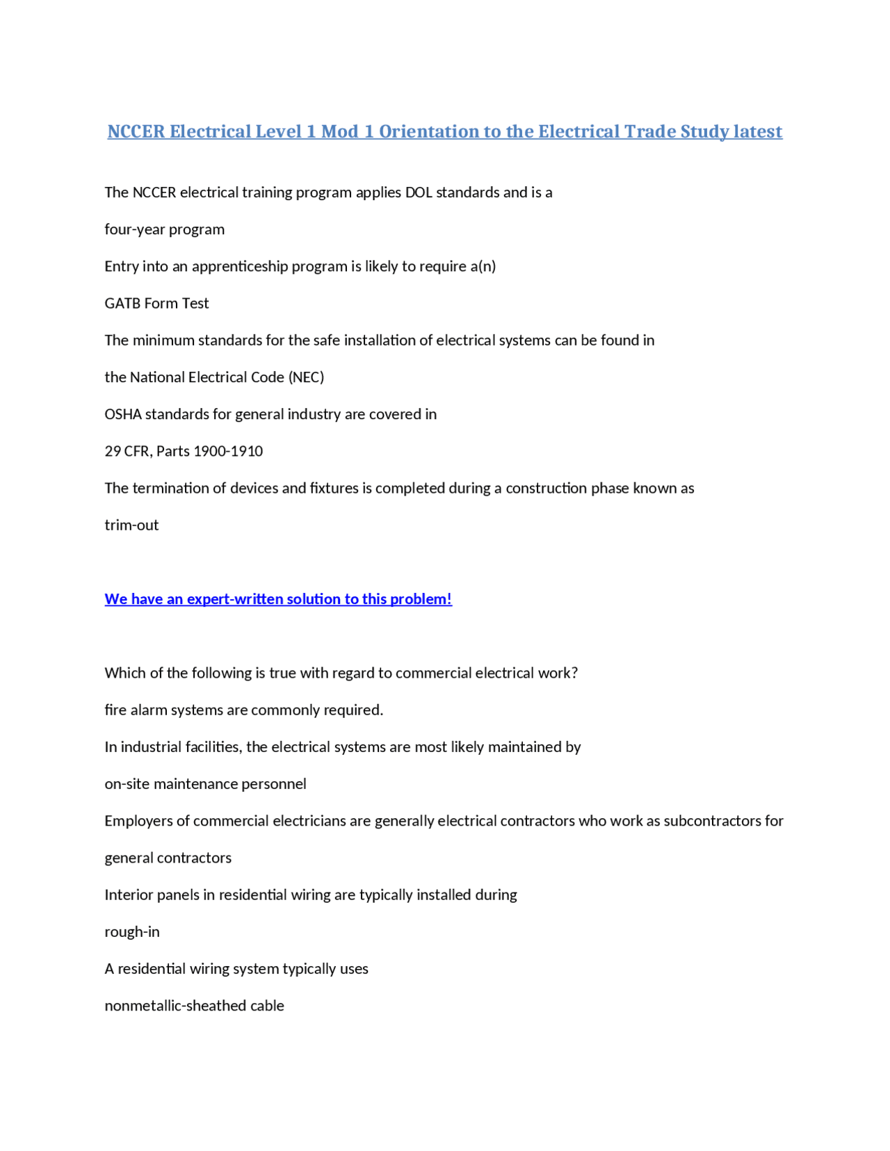NCCER Electrical Level 1 Mod 1 Orientation to the Electrical Trade ...