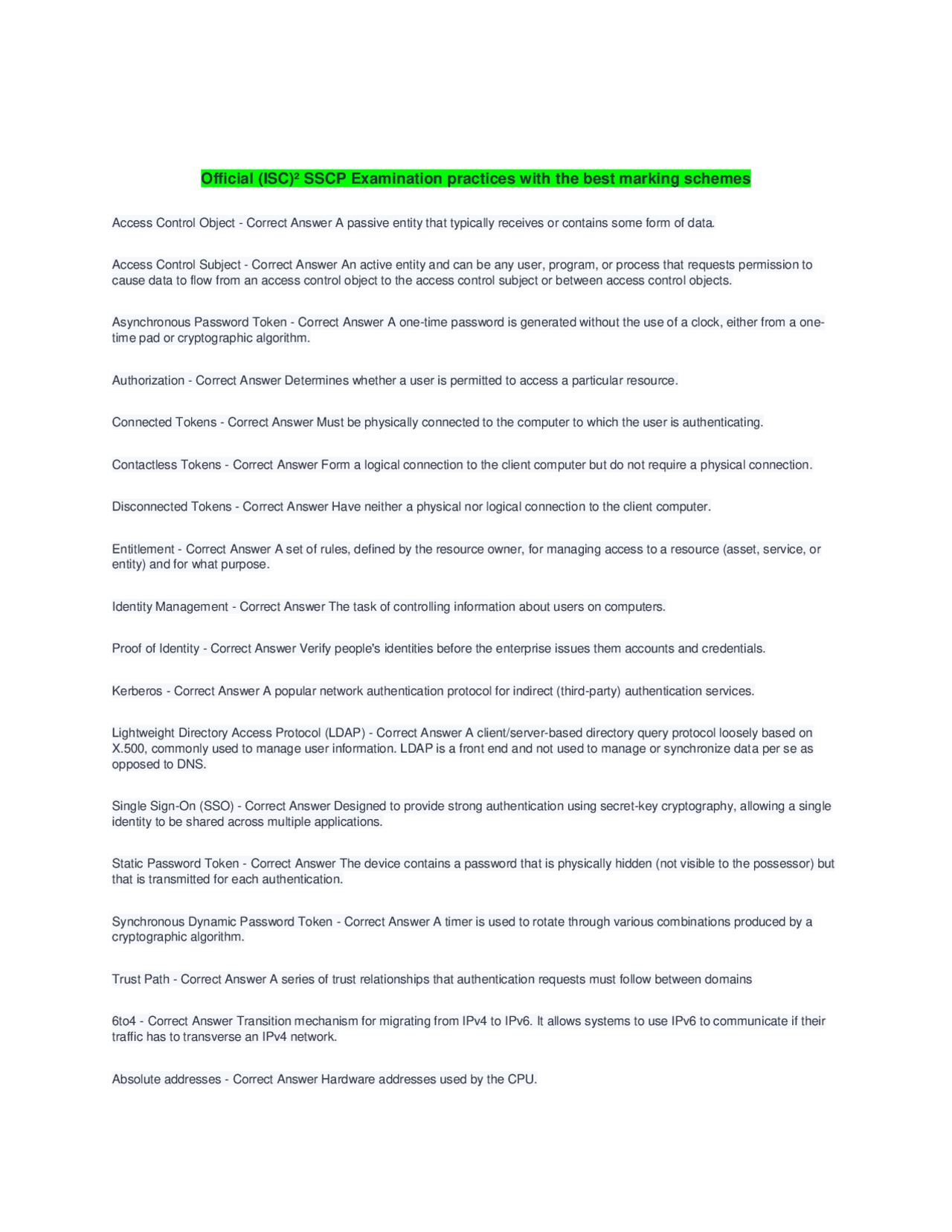 SSCP Examination Practices: Access Control, Authentication, and ...