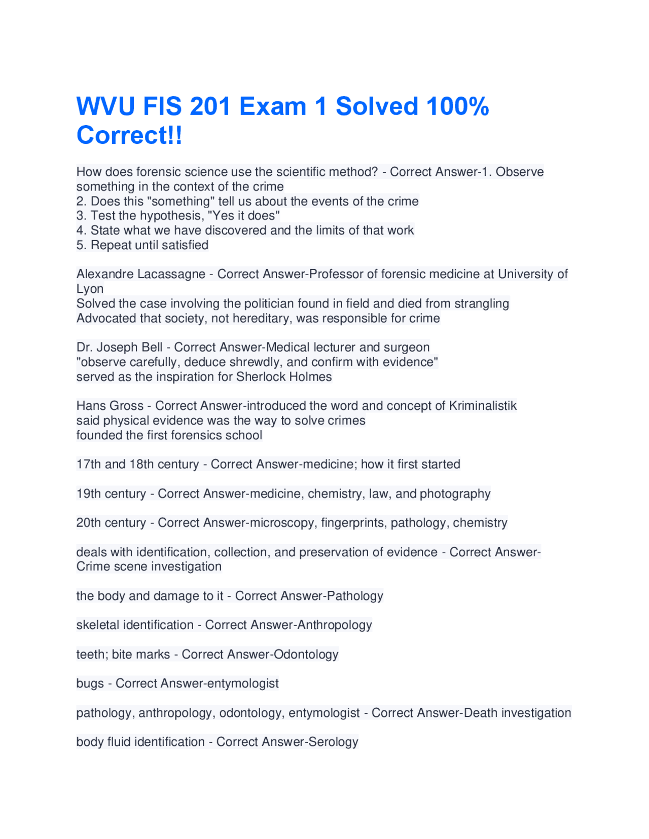 Forensic Science Exam 1 Solved: Key Concepts and Applications | Exams ...