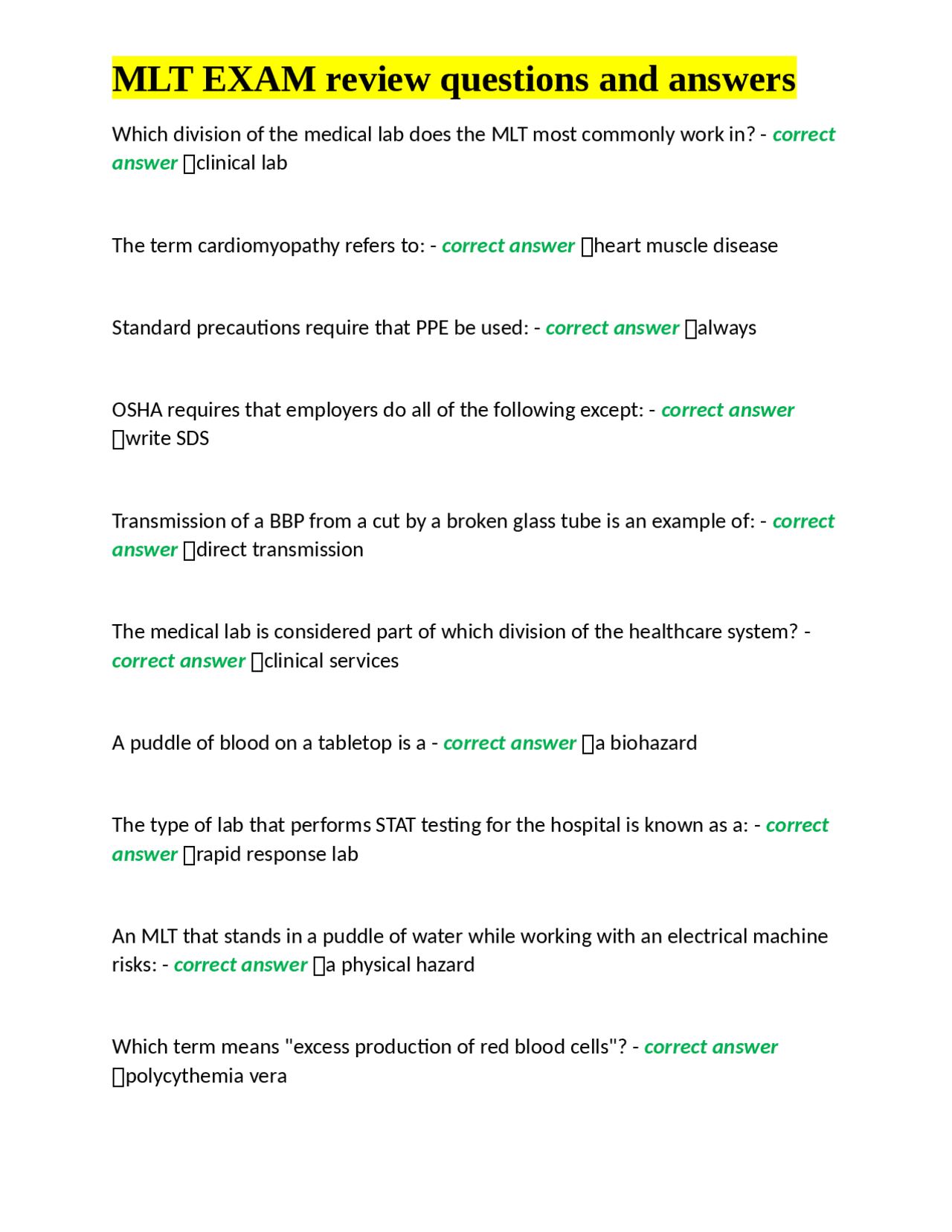 MLT Exam Review: Comprehensive Guide to Medical Laboratory Technology ...