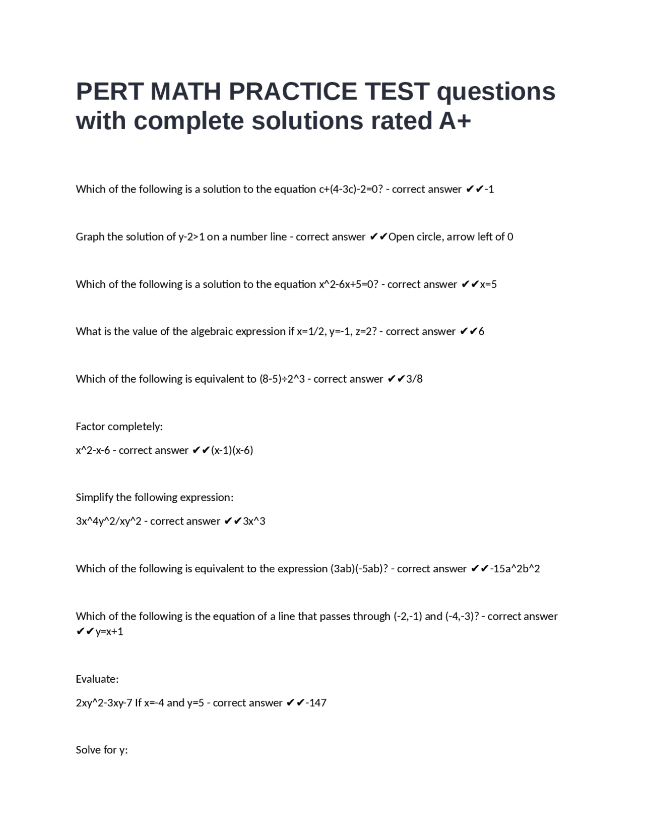 PERT Math Practice Test: Comprehensive Questions and Solutions | Exams ...