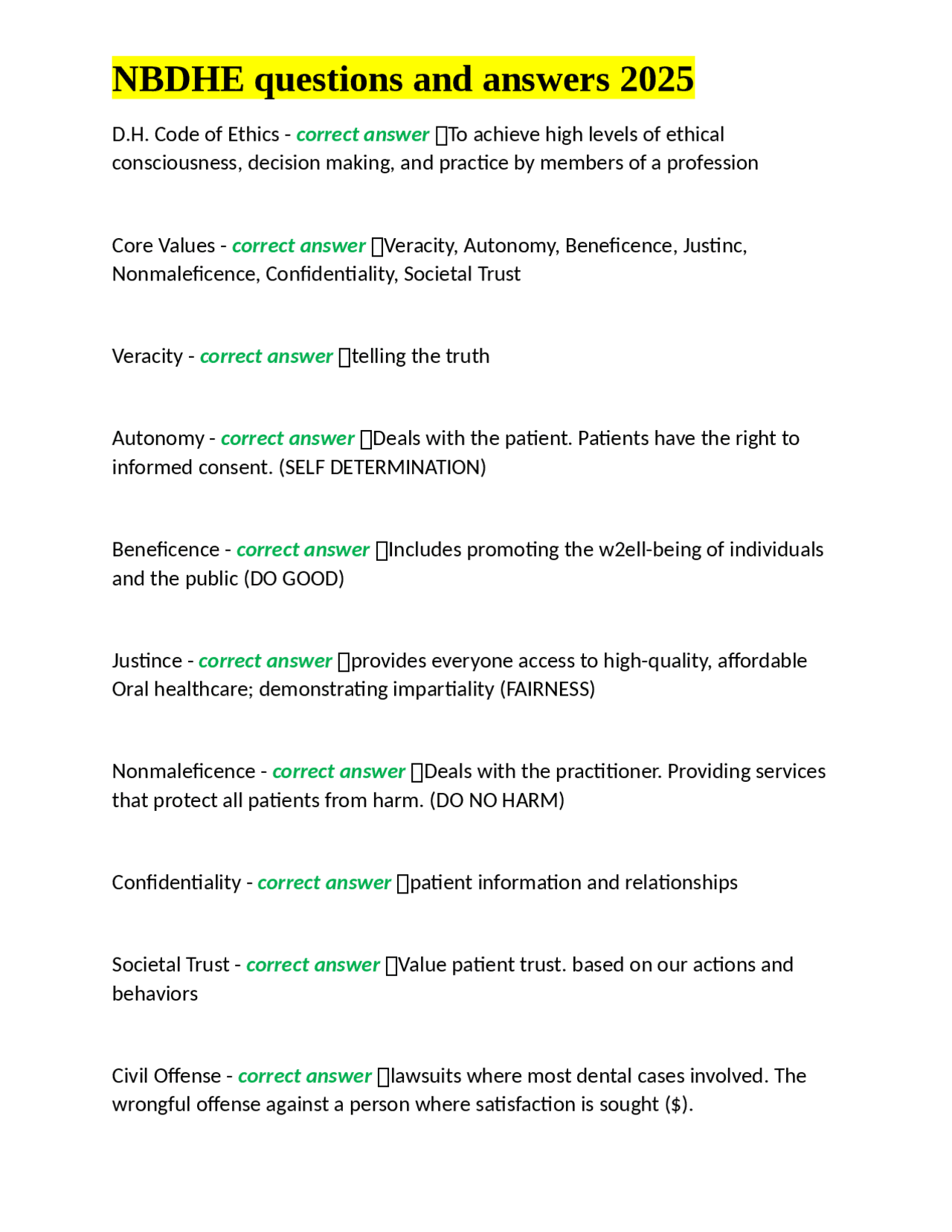 NBDHE Questions & Answers 2025: Dental Hygiene Ethics, Law, & Practice ...