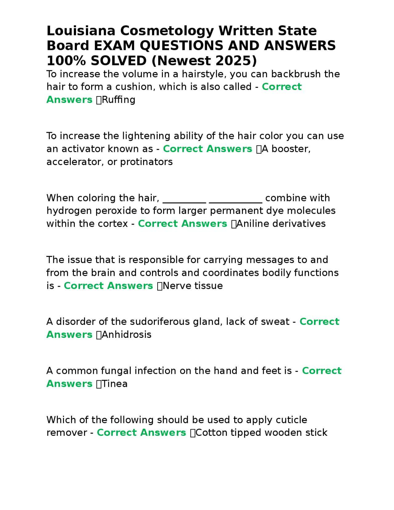 Louisiana Cosmetology Written State Board EXAM QUESTIONS AND ANSWERS ...