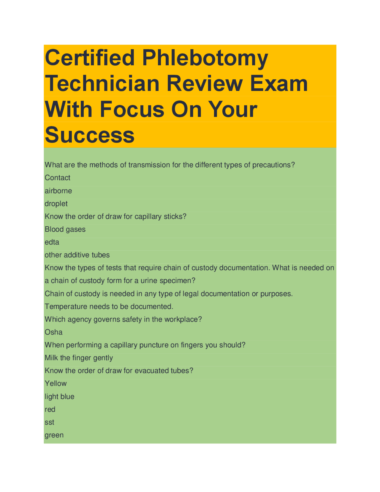 Certified Phlebotomy Technician Review Exam: A Comprehensive Guide to ...