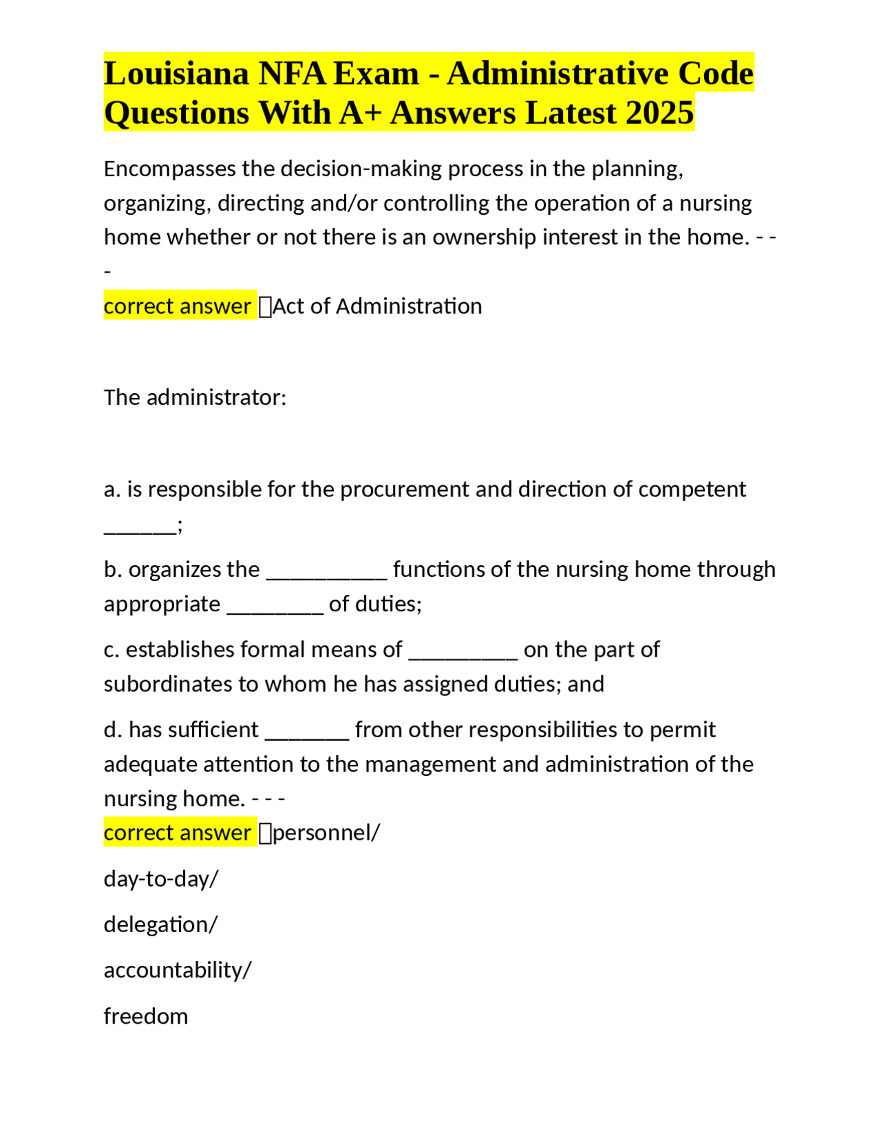 Louisiana NFA Exam - Administrative Code Questions and Answers | Exams ...