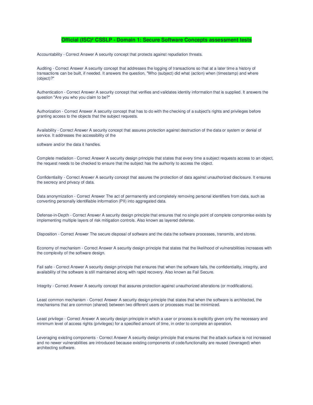 Secure Software Concepts: Definitions and Explanations | Exams Computer Science | Docsity