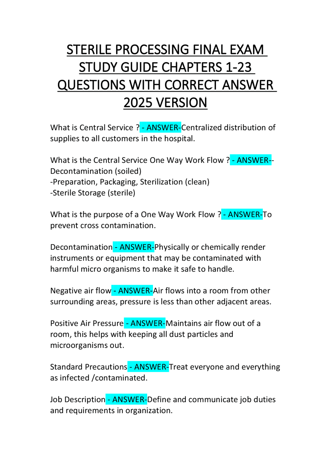 Sterile Processing Final Exam Study Guide: Chapters 1-23 | Exams ...