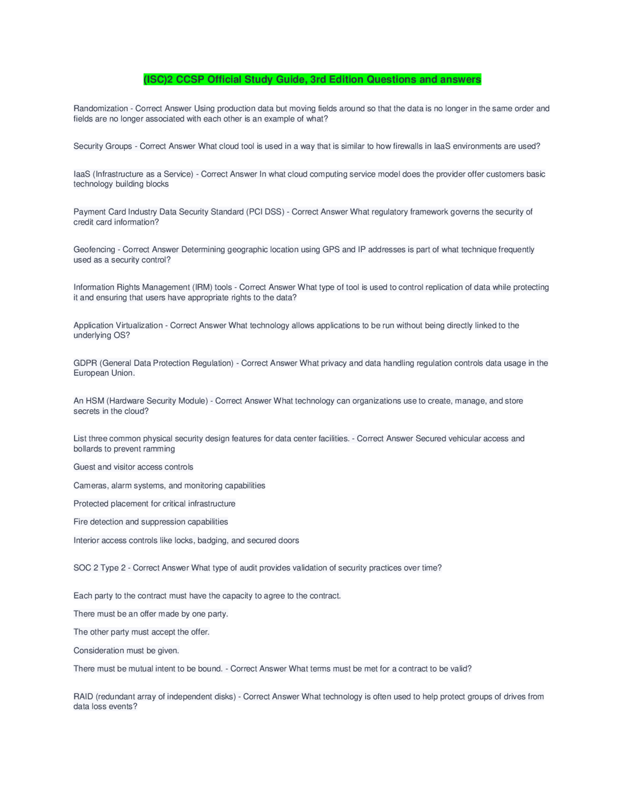 CCSP Official Study Guide, 3rd Edition: Questions and Answers | Exams ...