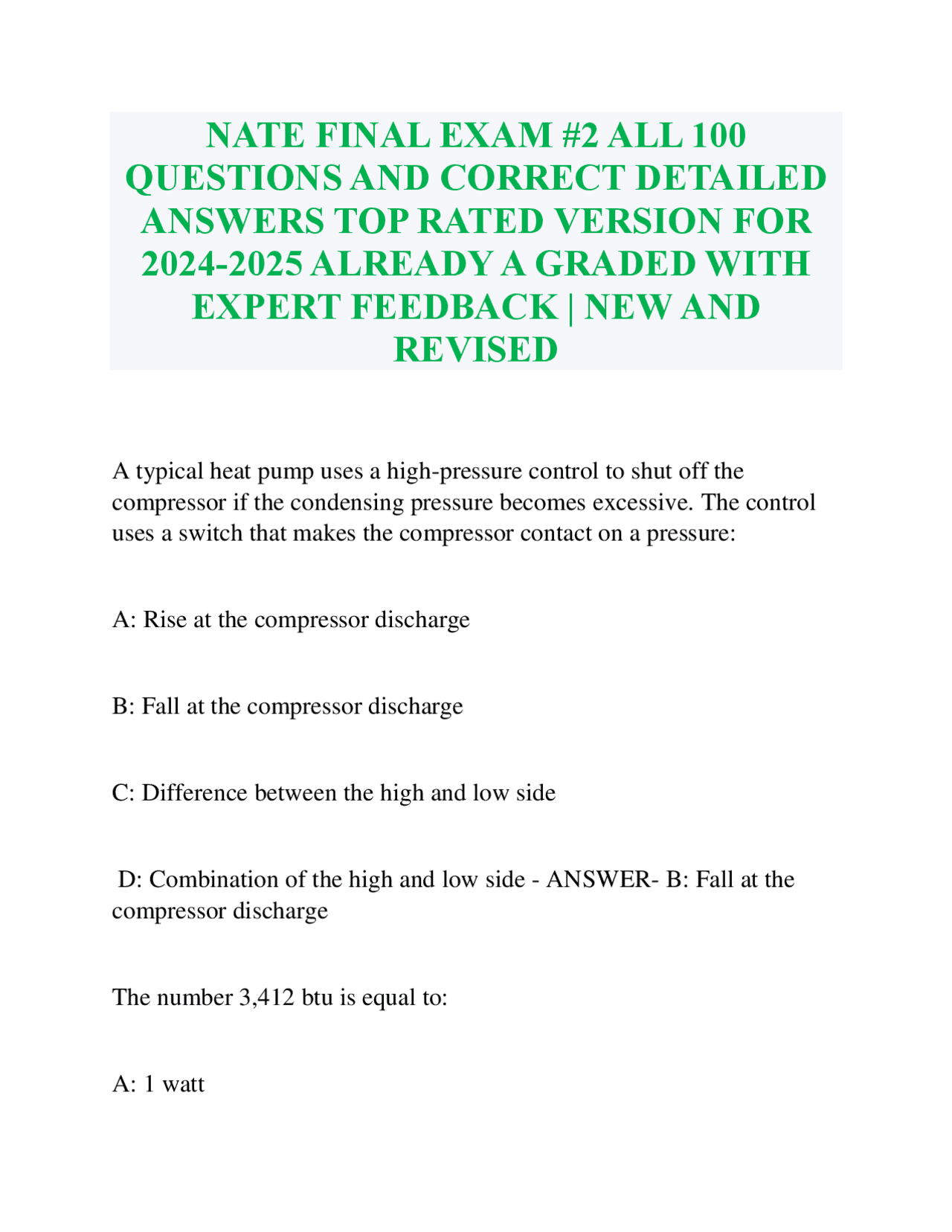 NATE FINAL EXAM #2 ALL 100 QUESTIONS AND CORRECT DETAILED ANSWERS TOP ...
