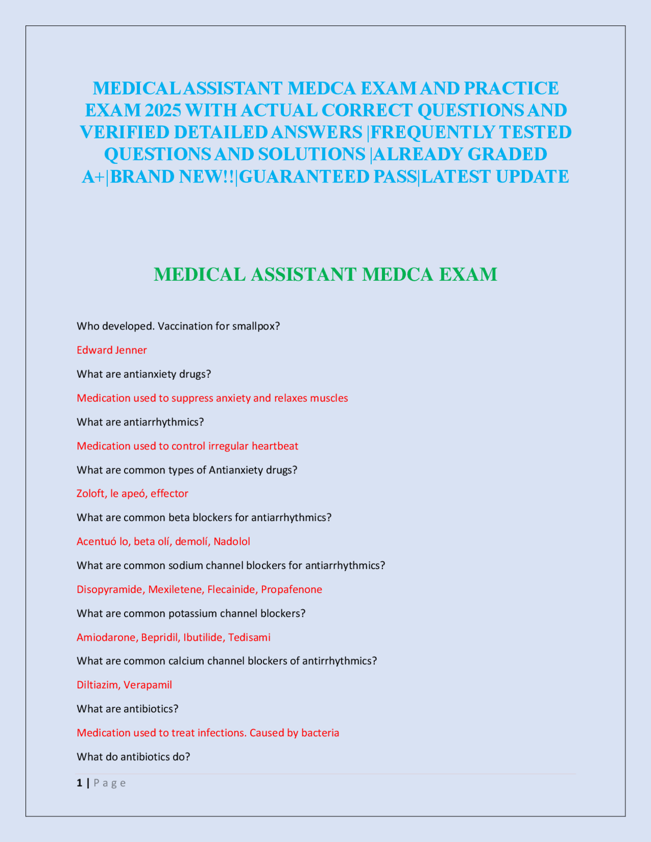 MEDICAL ASSISTANT MEDCA EXAMAND PRACTICE EXAM 2025 | Exams Medicine ...