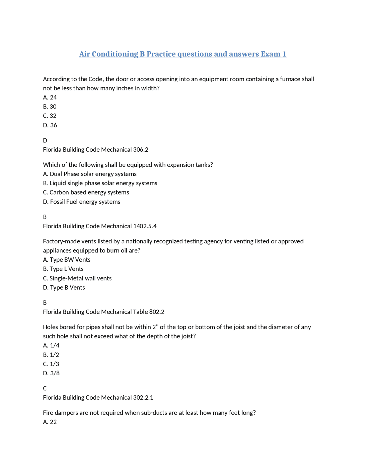 Air Conditioning B Practice Questions and Answers: Exam 1 | Exams ...