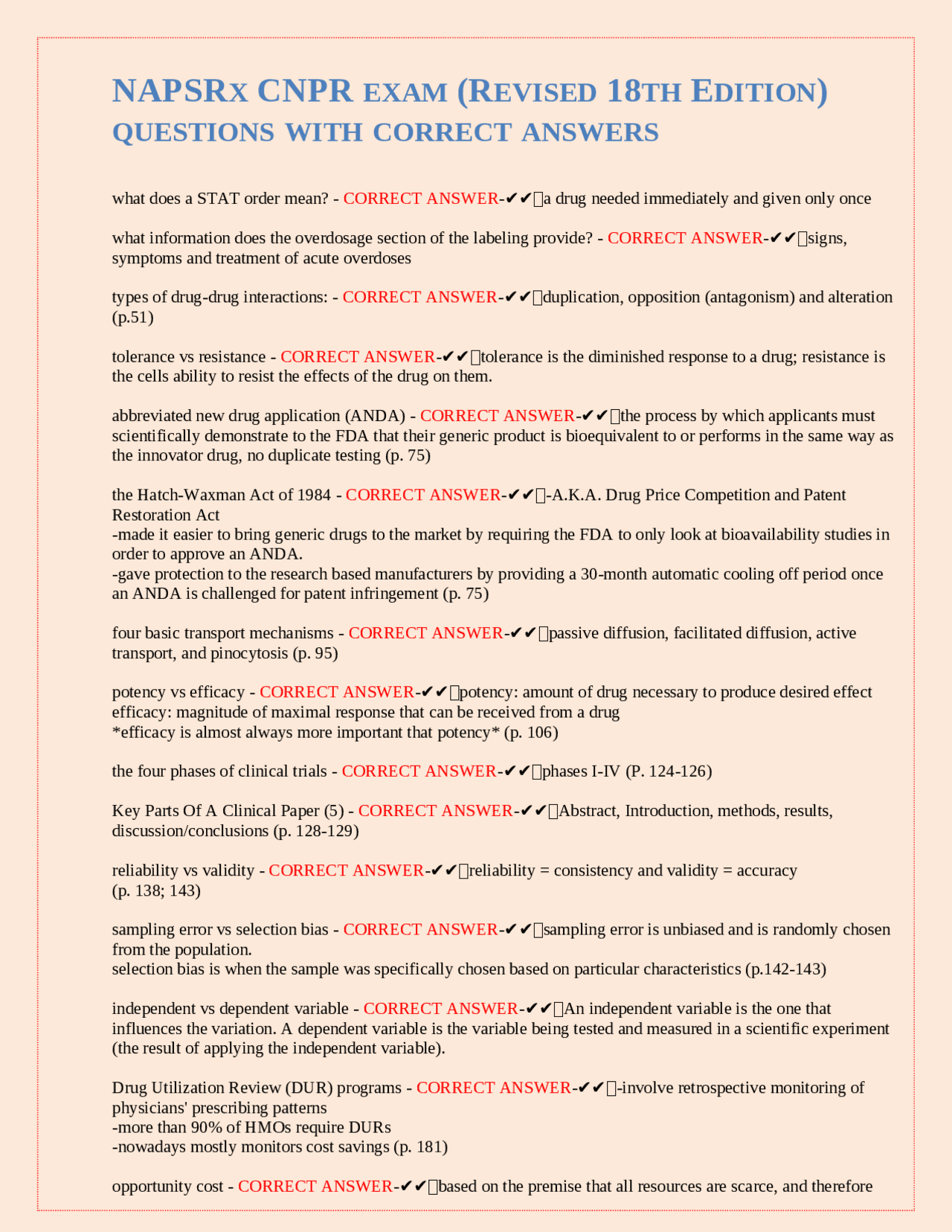 NAPSRX CNPR EXAM (REVISED 18TH EDITION) QUESTIONS WITH CORRECT ANSWERS ...