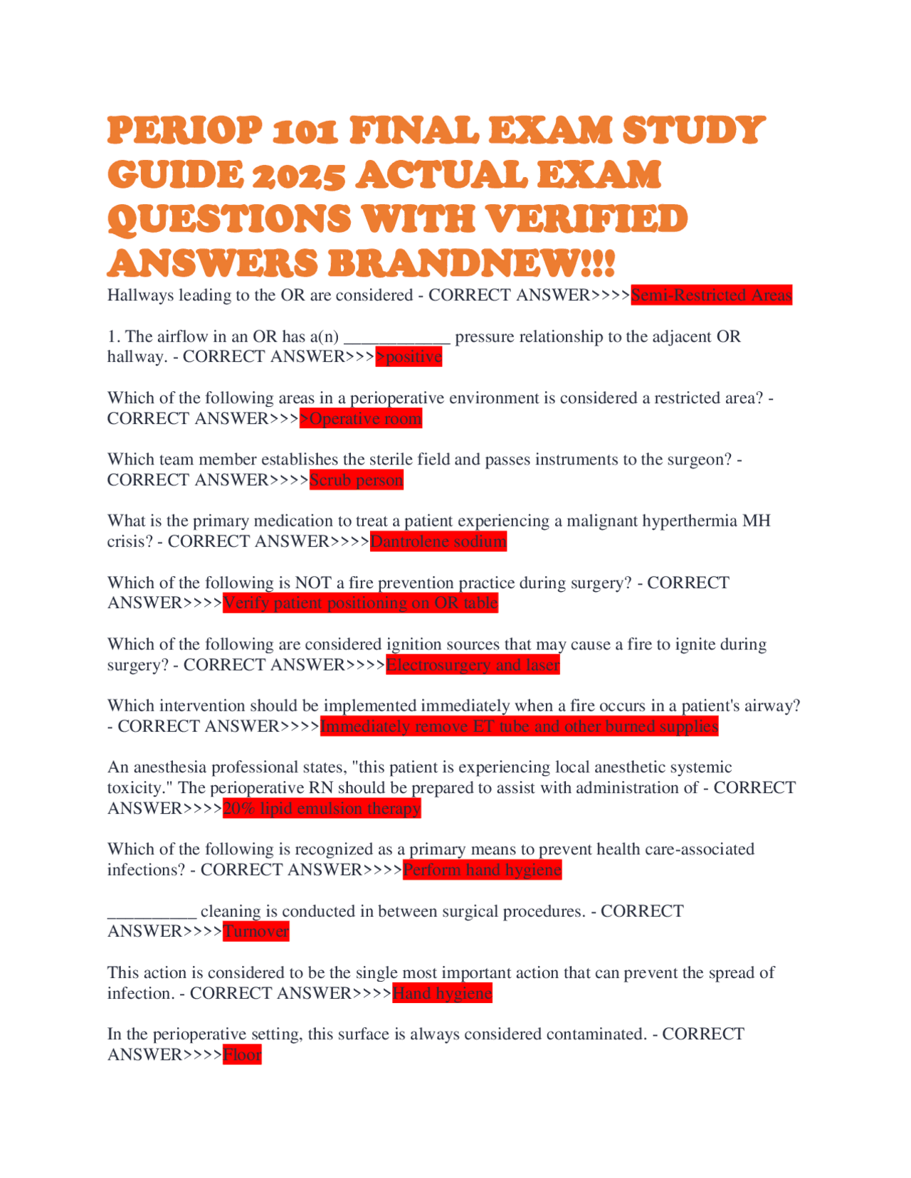 PERIOP 101 FINAL EXAM STUDY GUIDE 2025 ACTUAL EXAM QUESTIONS WITH ...