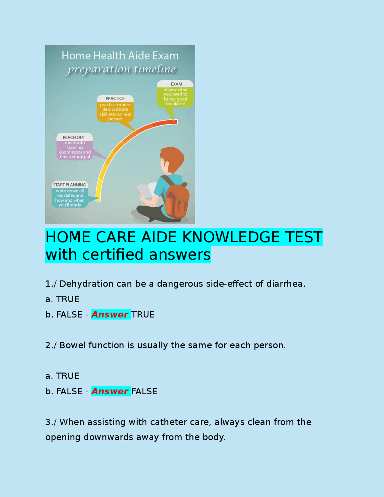 Home Care Aide Knowledge Test: Multiple Choice Questions and Answers ...