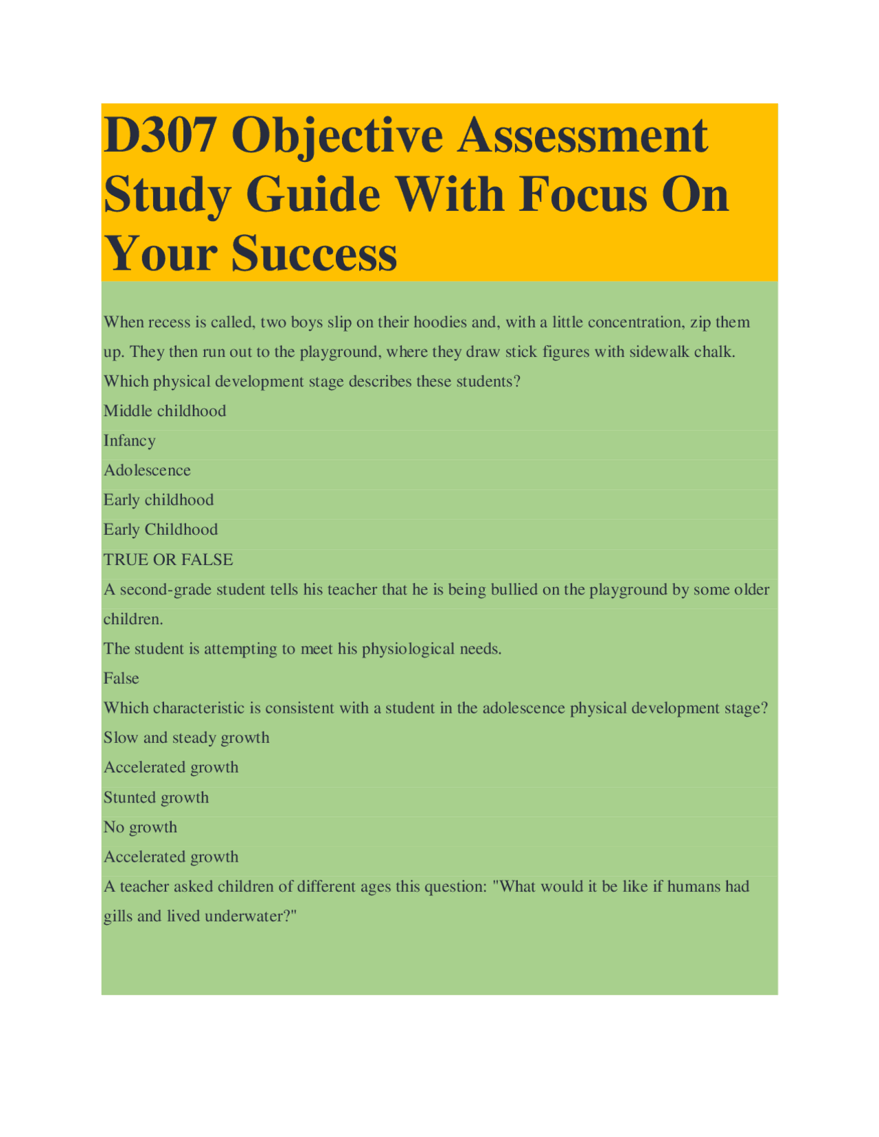 D307 Objective Assessment Study Guide With Focus On Your Success ...