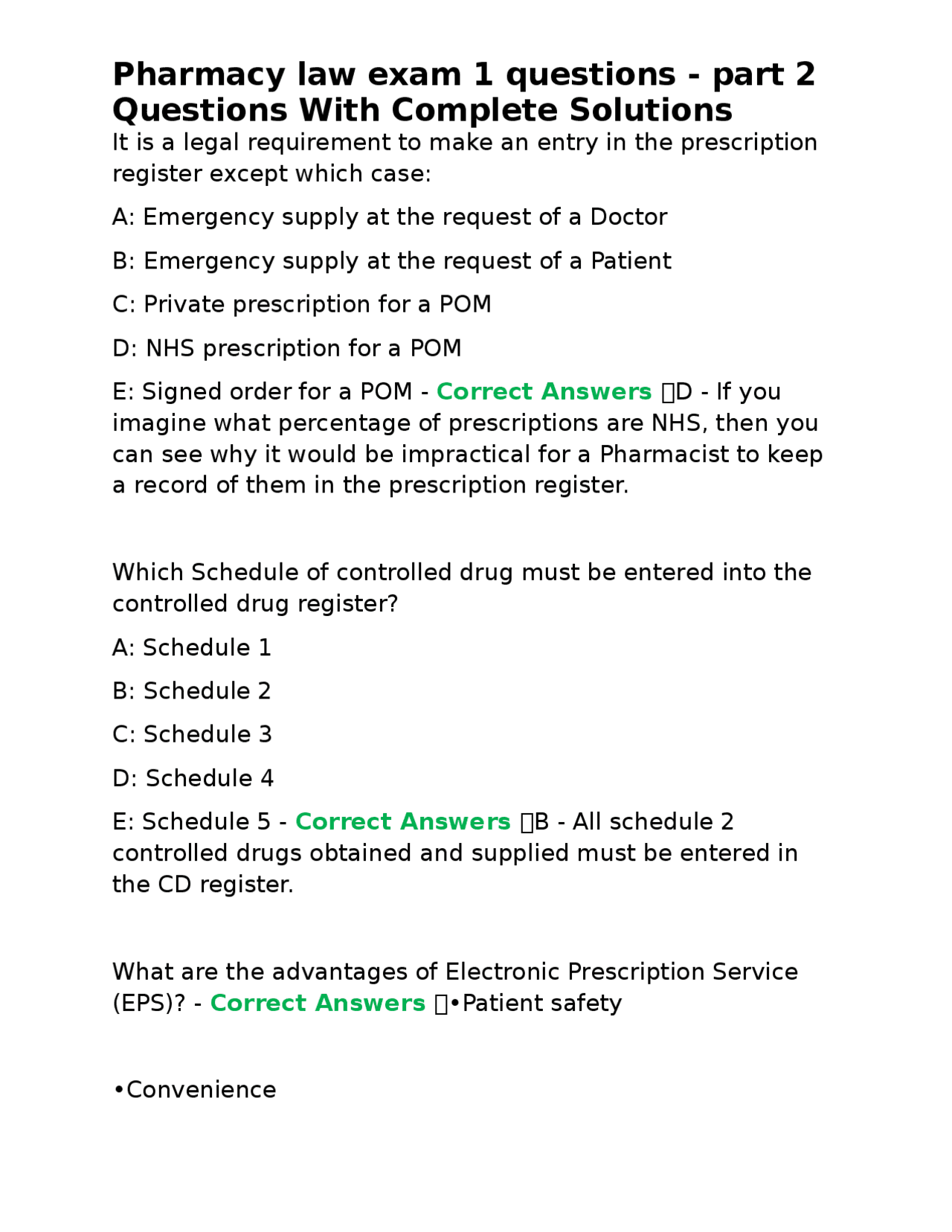 Pharmacy law exam 1 questions - part 2 Questions With Complete ...