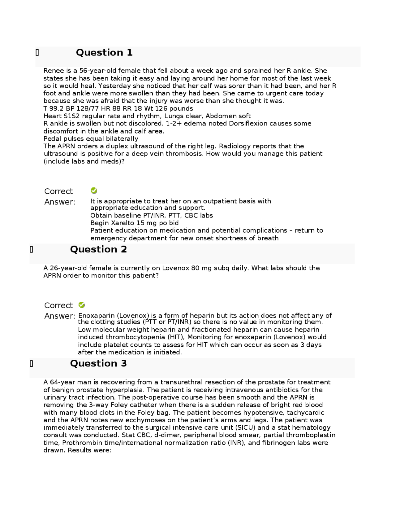 Case Studies and Questions on Anticoagulation Therapy and Deep Vein ...