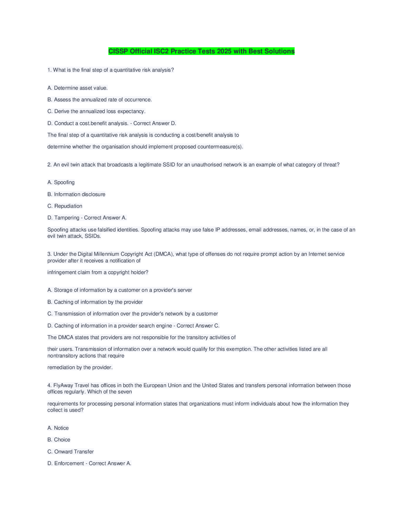 CISSP Official ISC2 Practice Tests 2025 with Best Solutions | Exams ...