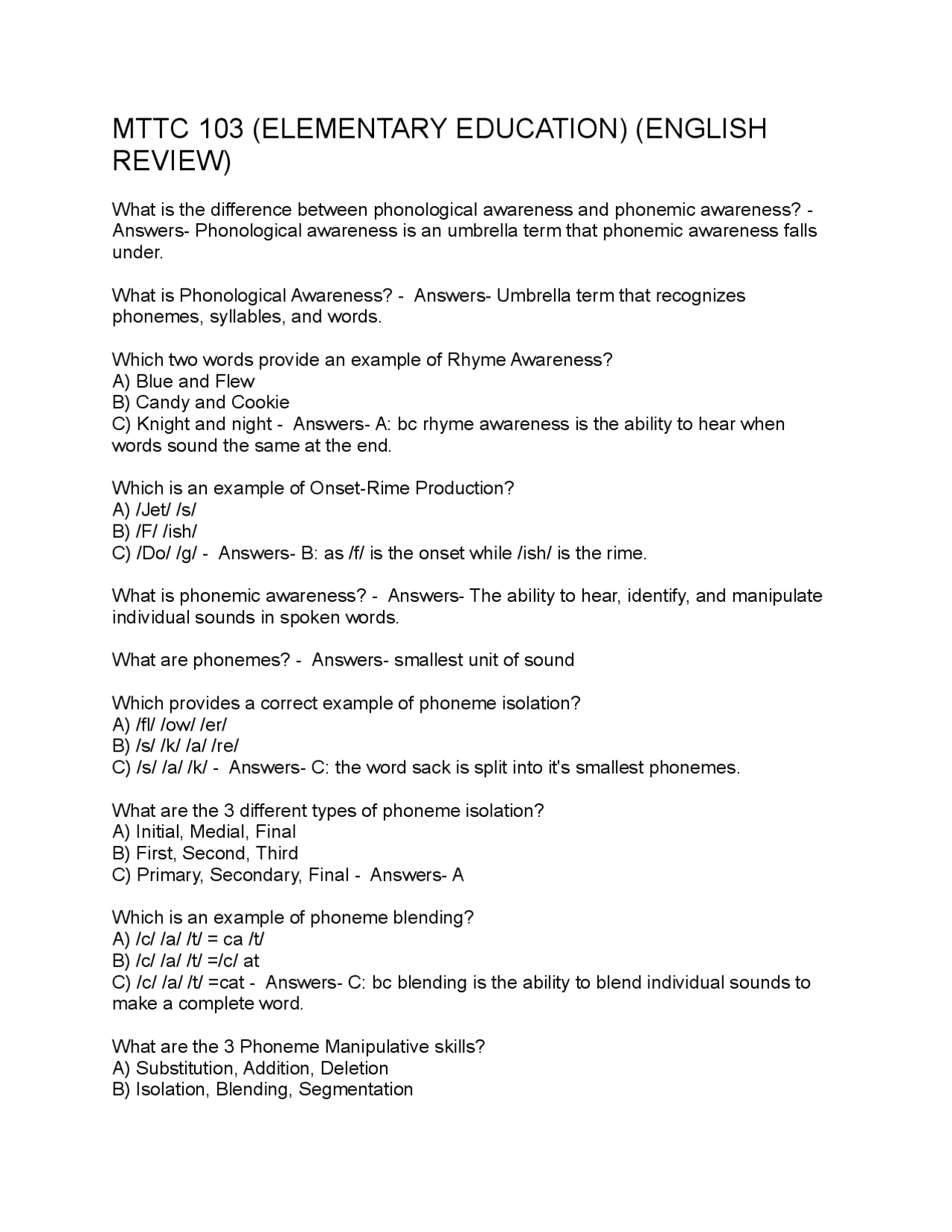 MTTC 103: English Review - Phonological & Phonemic Awareness | Exams ...