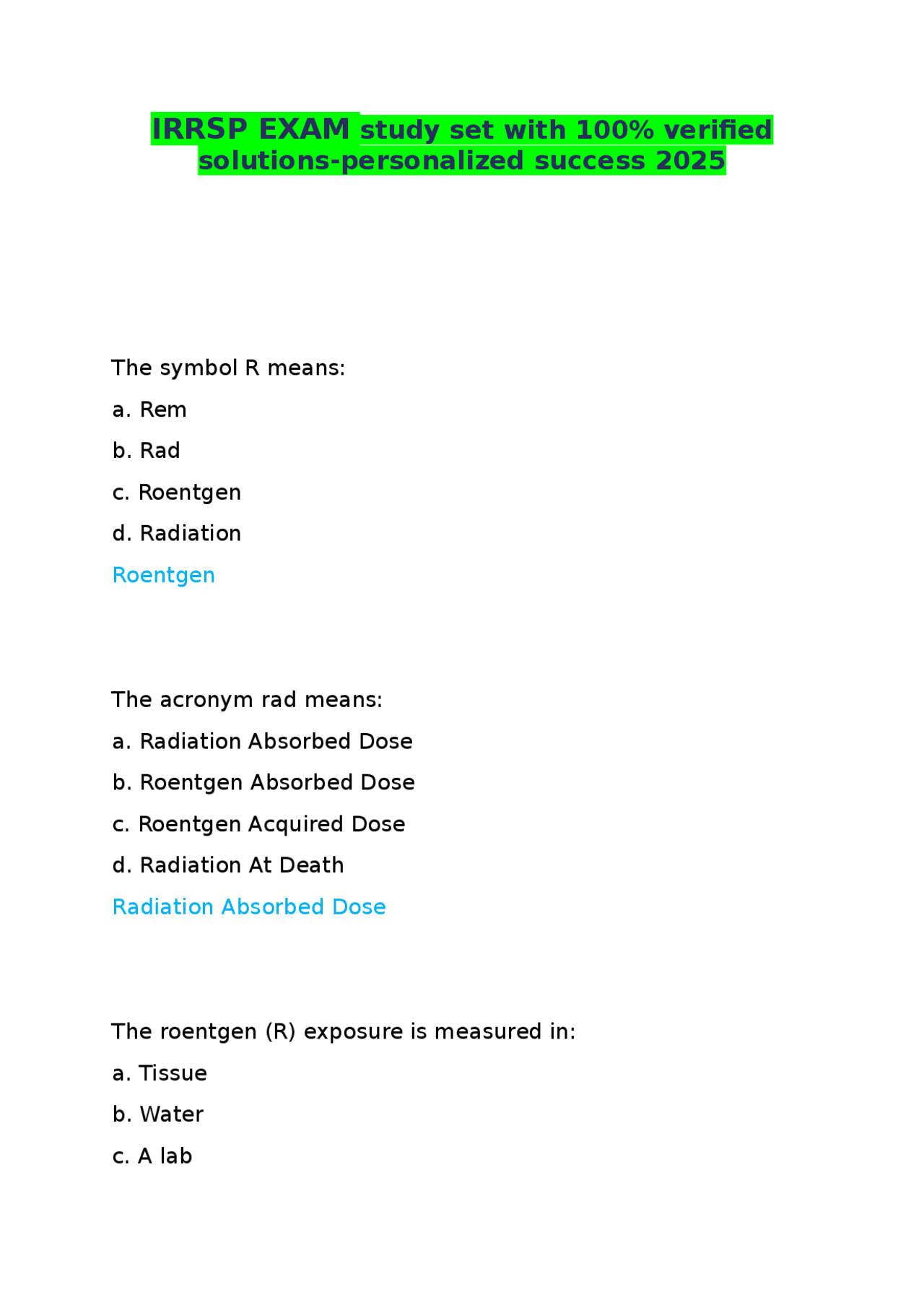IRRSP EXAM study set with 100% verified solutions-personalized success ...