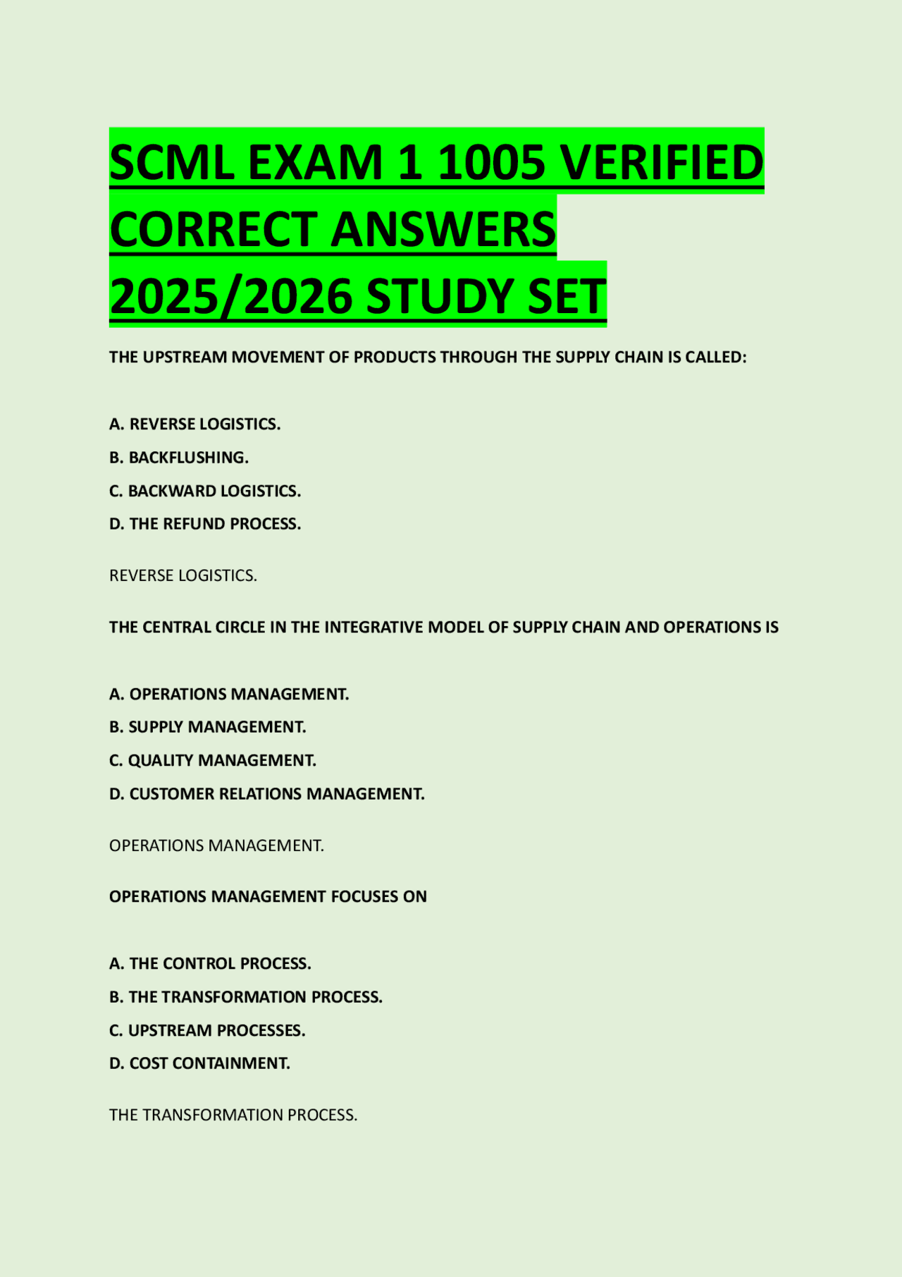 SCML EXAM 1 1005 VERIFIED CORRECT ANSWERS 2025/2026 STUDY SET | Exams ...