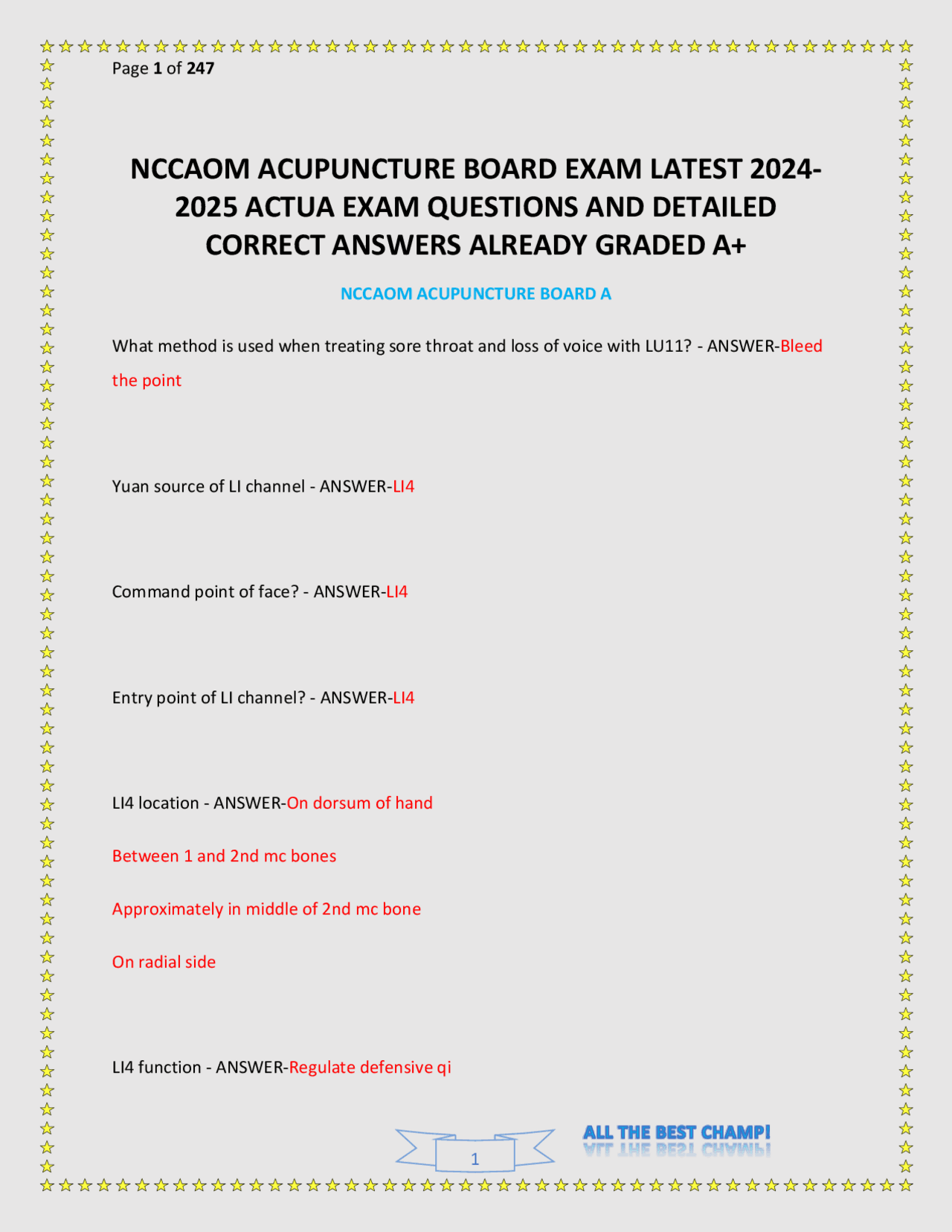 NCCAOM ACUPUNCTURE BOARD EXAM LATEST 2024-2025 ACTUA EXAM QUESTIONS AND ...