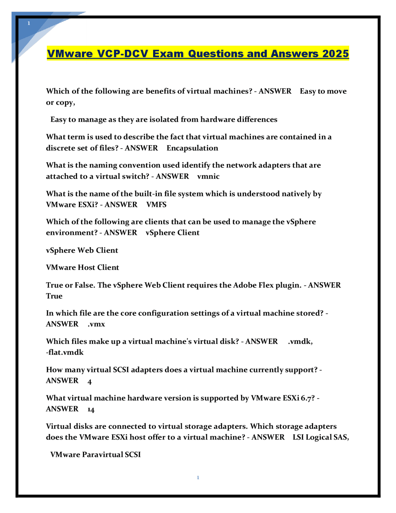 VMware VCP-DCV Exam Questions and Answers 2025 | Exams Computer Science ...