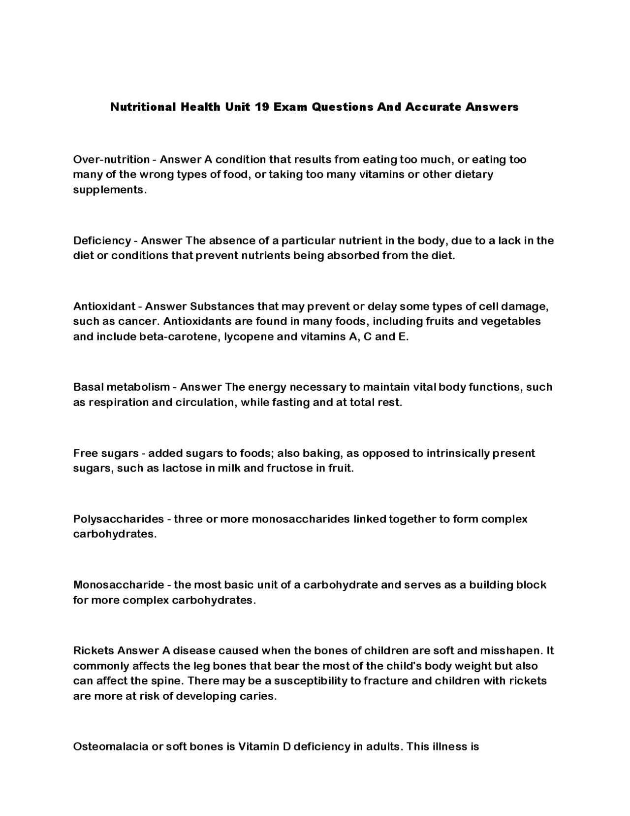 Nutritional Health Unit 19 Exam Questions And Accurate Answers | Exams ...