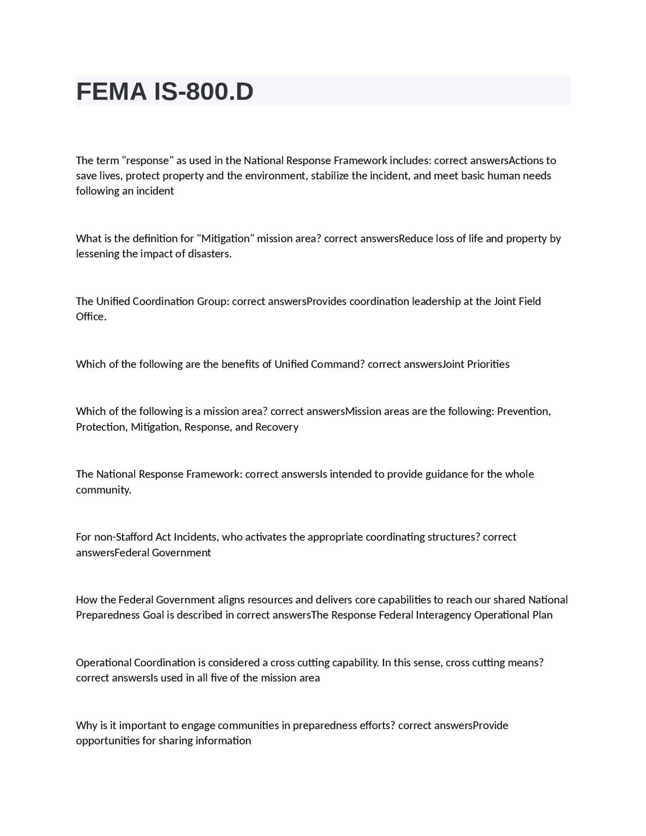 FEMA IS-800.D: National Response Framework (NRF) Exercises and ...