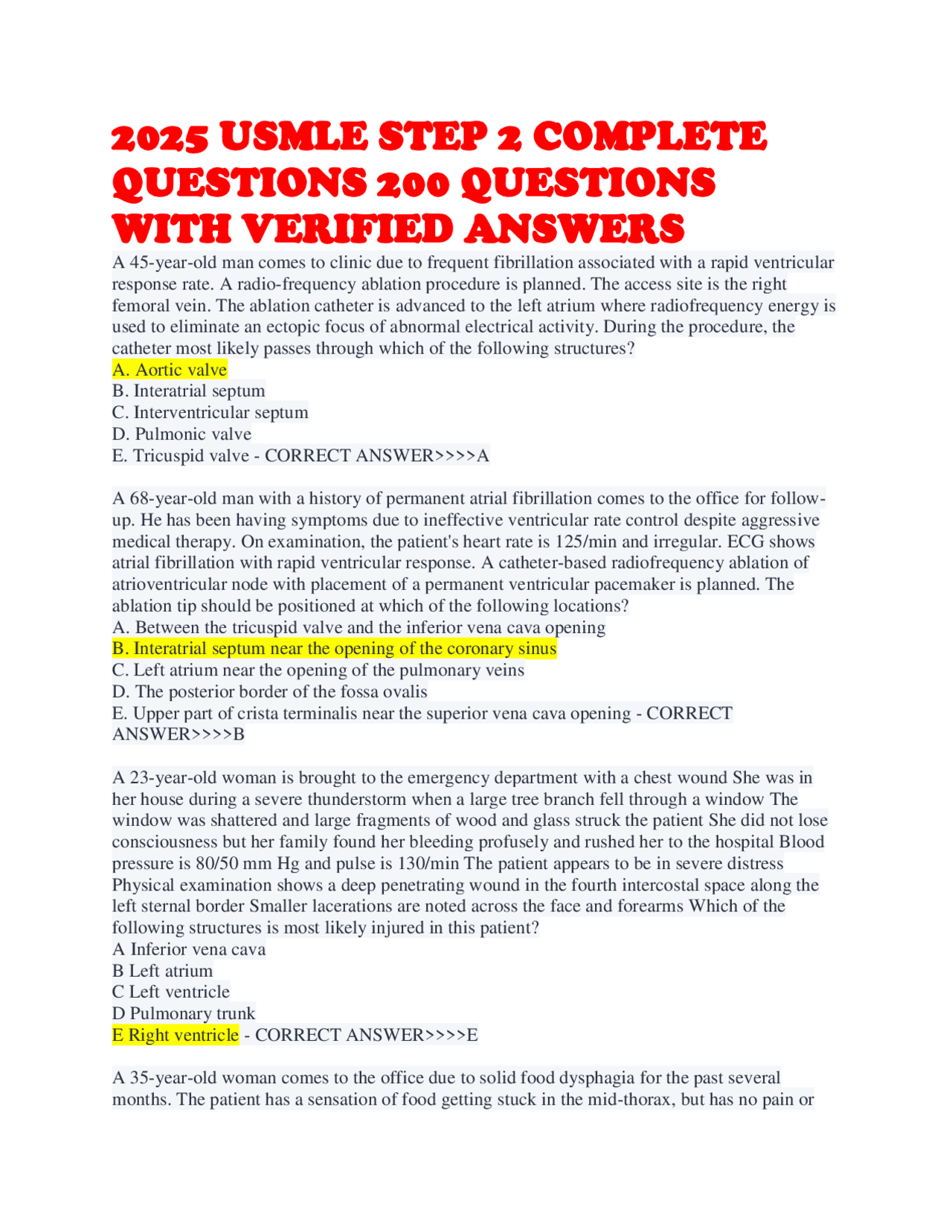 USMLE Step 2: Cardiology Questions and Answers | Exams Community Health ...