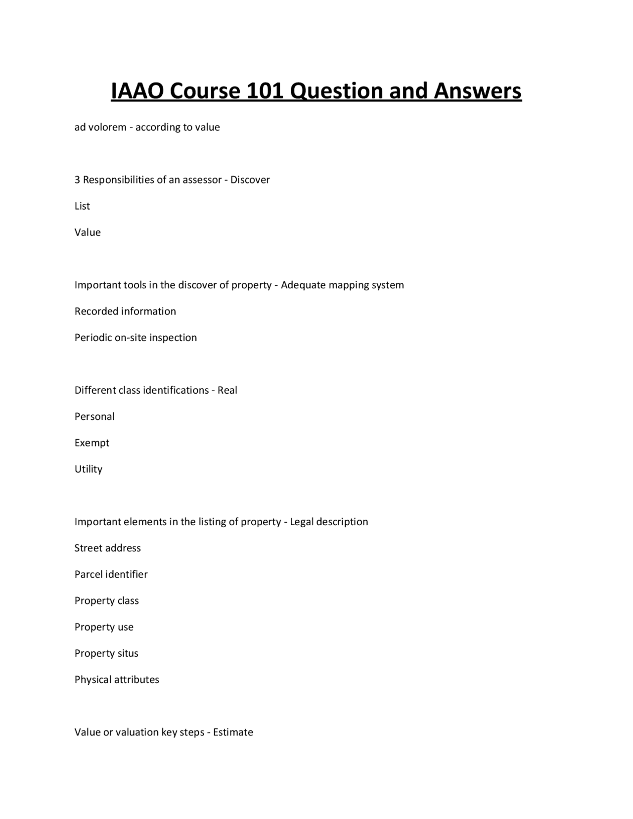 IAAO Course 101: Real Estate Appraisal Fundamentals - Questions and ...