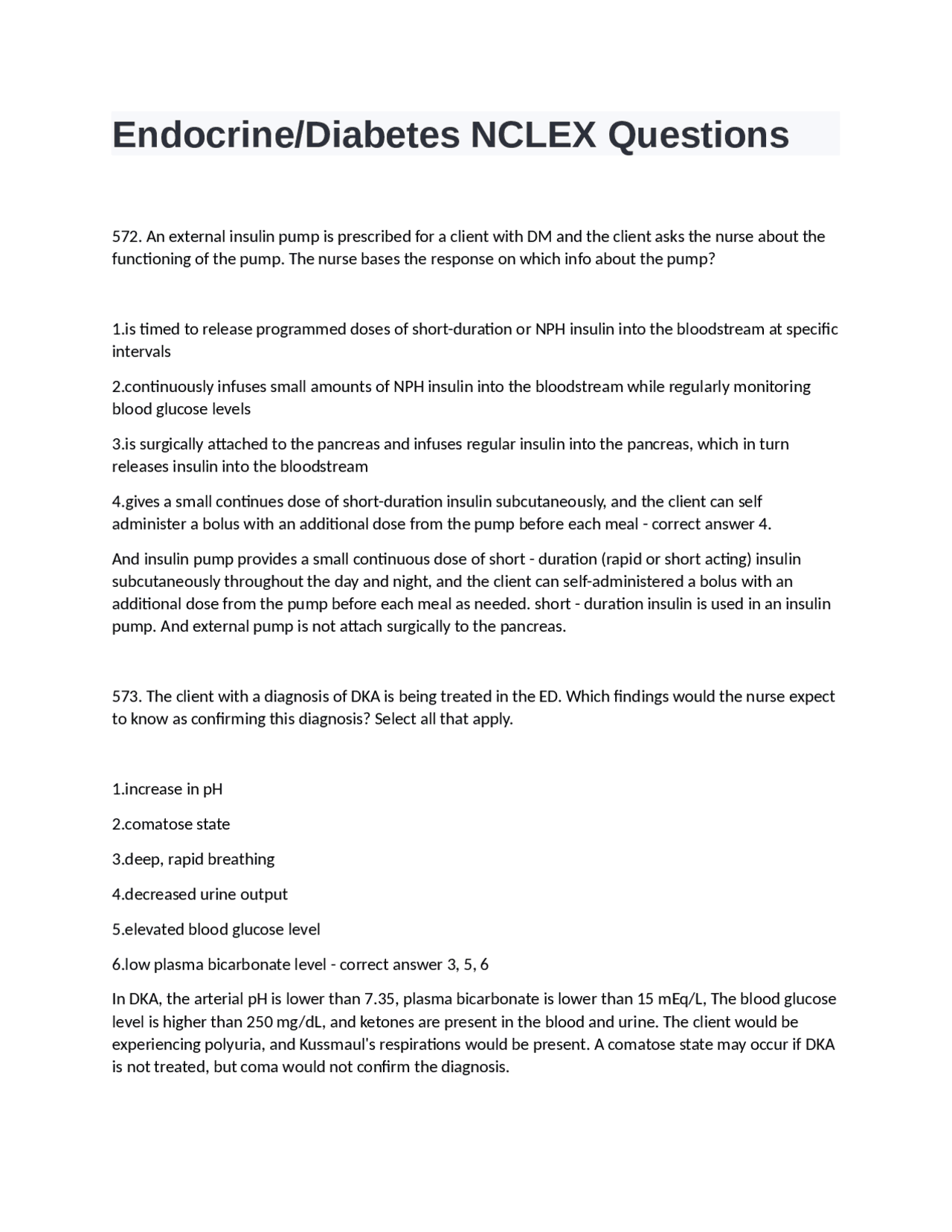 Endocrine Diabetes NCLEX Questions and answers 100% correct | Exams ...