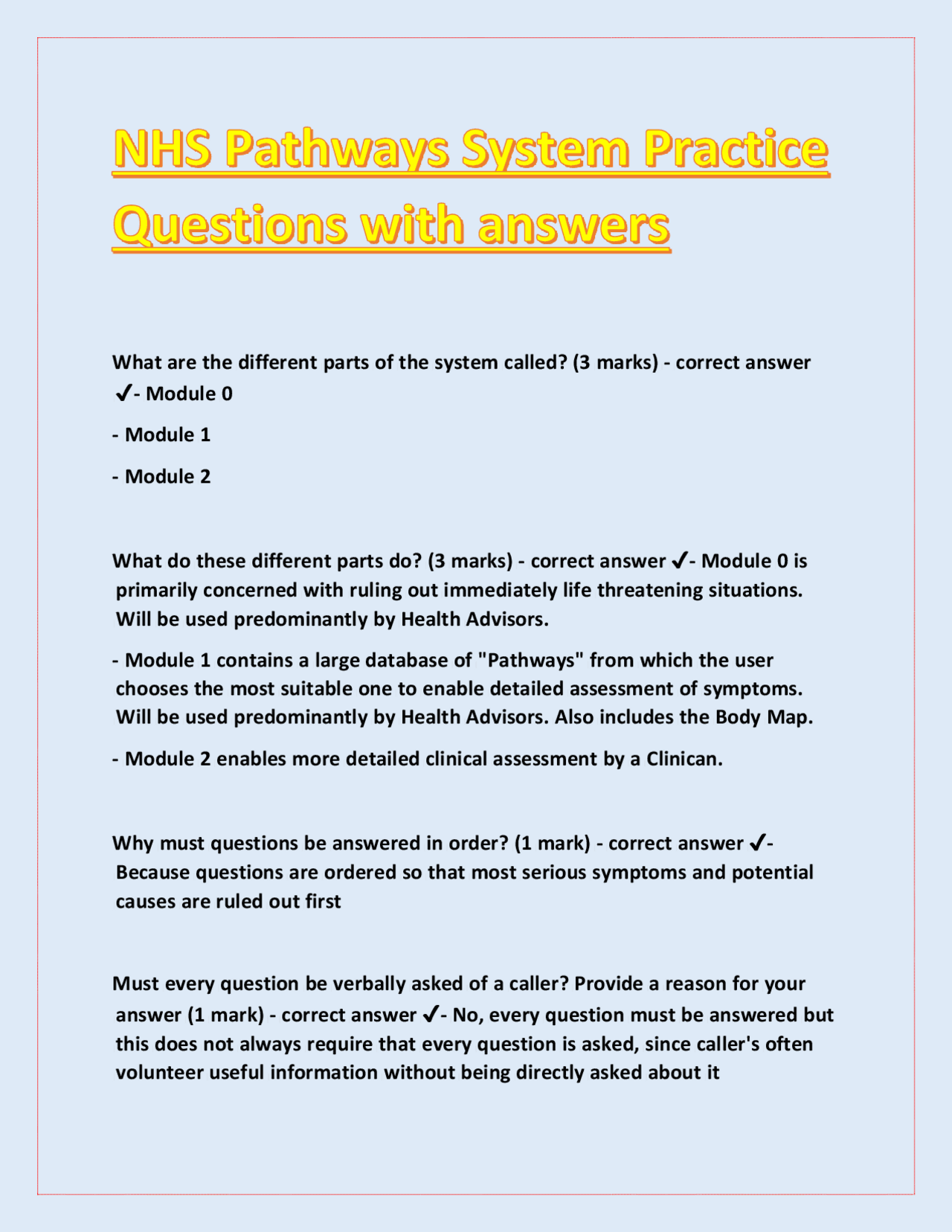 NHS Pathways System Practice: Exercises and Questions | Exams Nursing ...