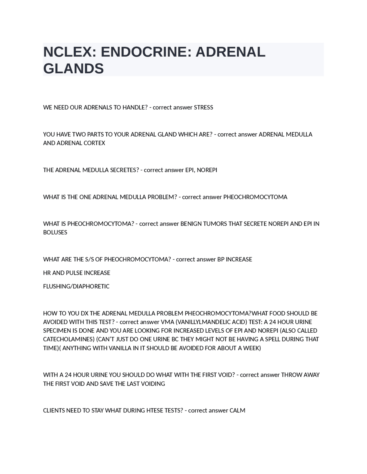 NCLEX: Endocrine: Adrenal Glands - Questions and Answers | Exams ...
