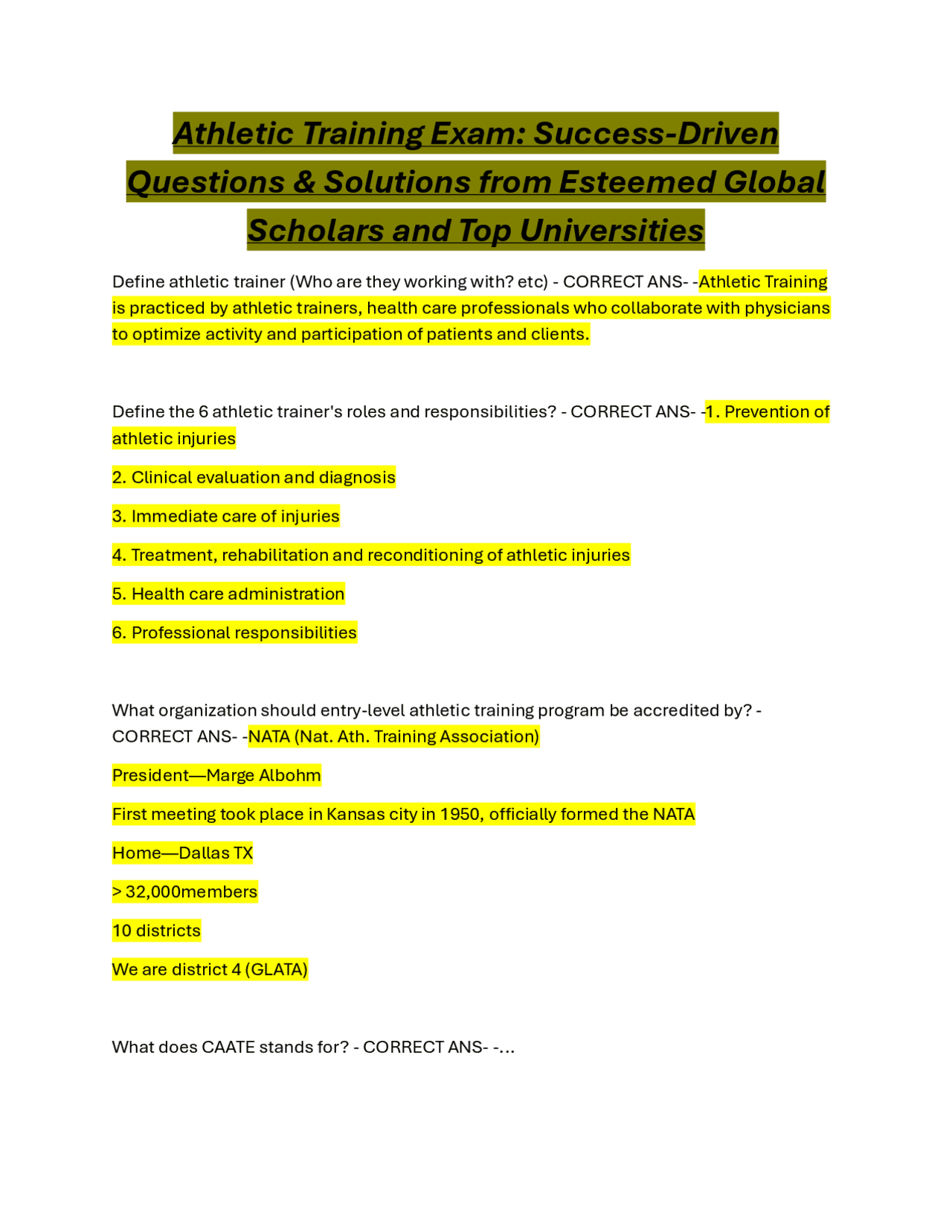 Athletic Training Exam: Success-Driven Questions & Solutions | Exams ...