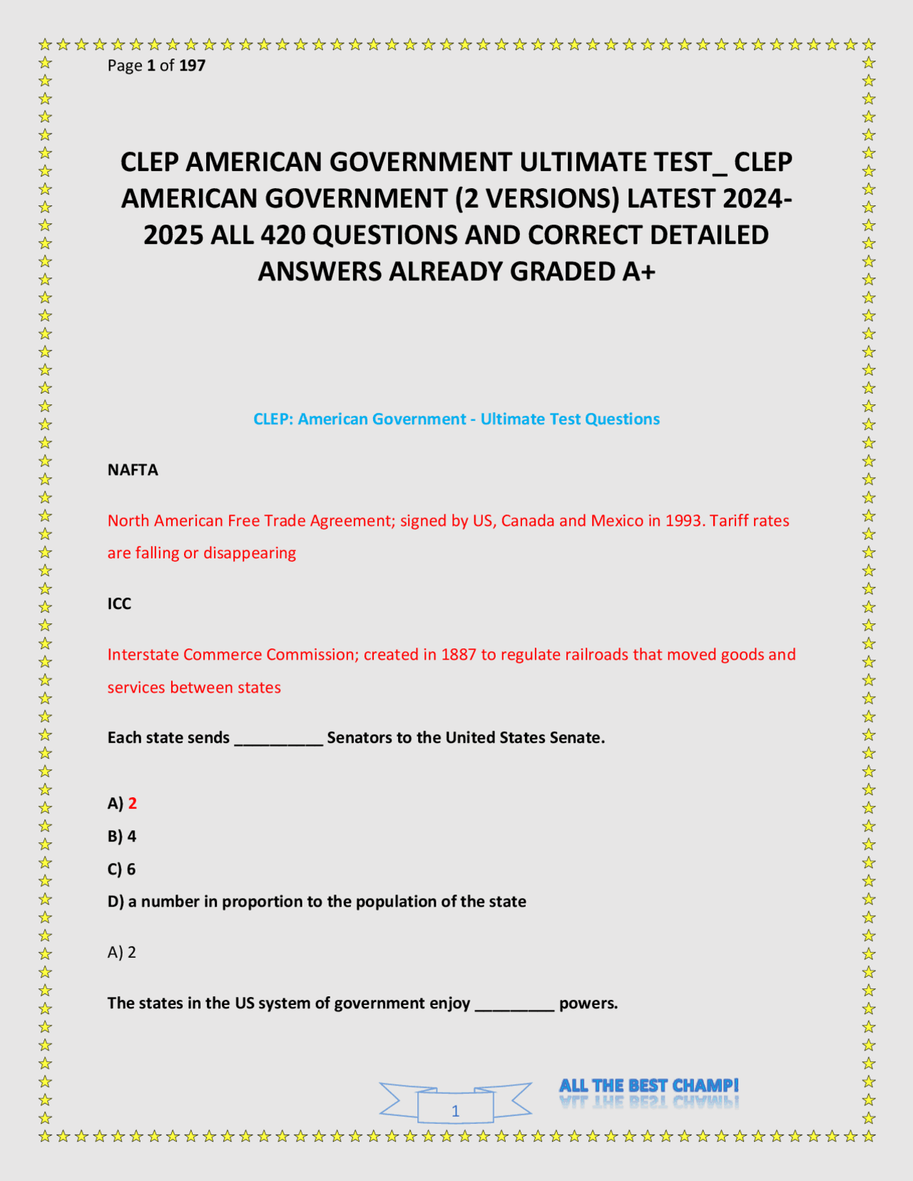 CLEP American Government Ultimate Test: 420 Questions and Answers ...