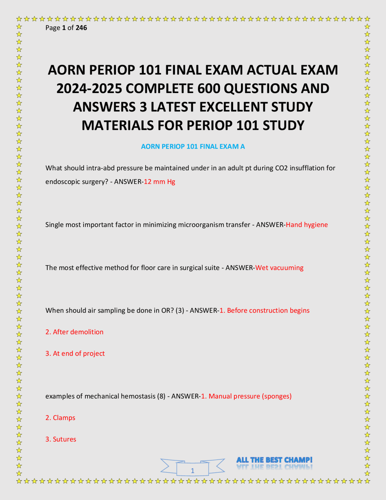 AORN Periop 101 Final Exam: Complete Study Guide with 600 Questions and ...