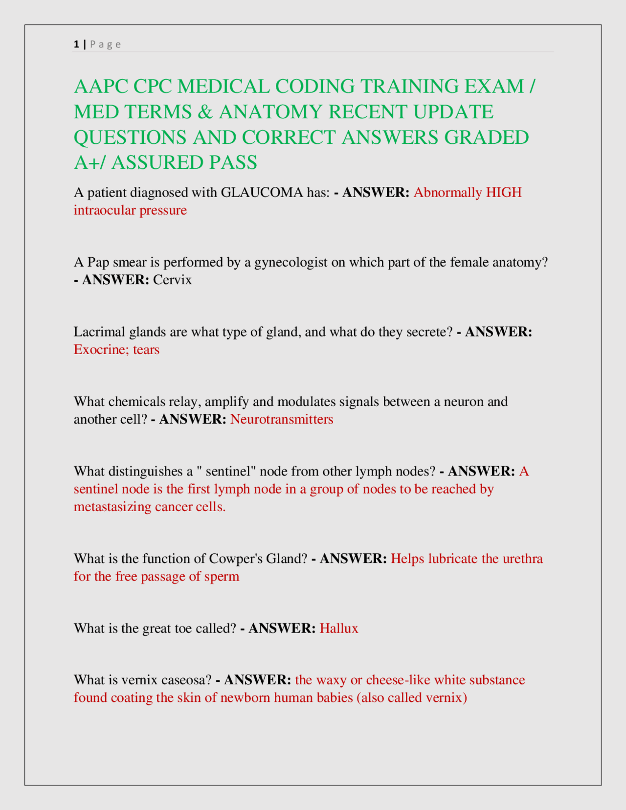 AAPC CPC Medical Coding Exam: Recent Update Questions & Answers | Exams ...