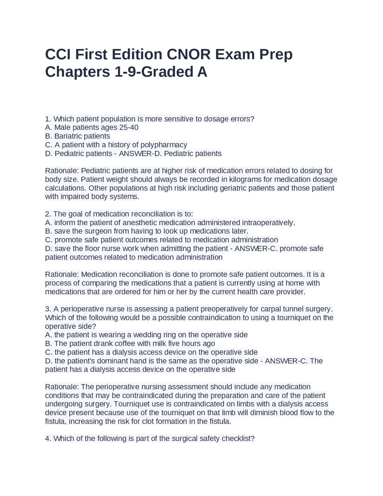CNOR Exam Prep: Chapters 1-9 - Graded A | Exams Nursing | Docsity